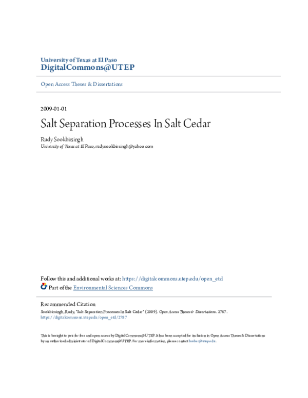 (PDF) Salt Separation Processes In Salt Cedar