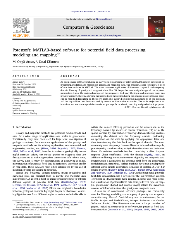 (PDF) Potensoft: MATLAB-based software for potential field data processing, modeling and mapping
