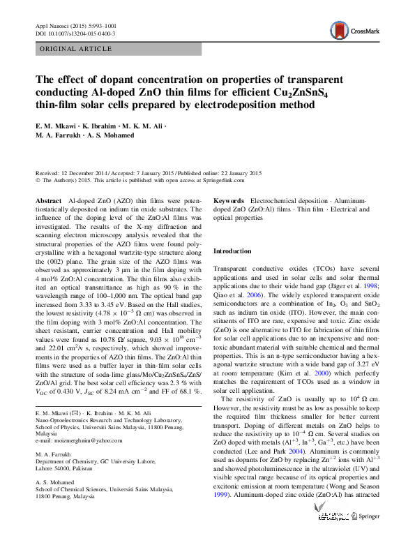 (PDF) The effect of dopant concentration on properties of transparent conducting Al-doped ZnO ...