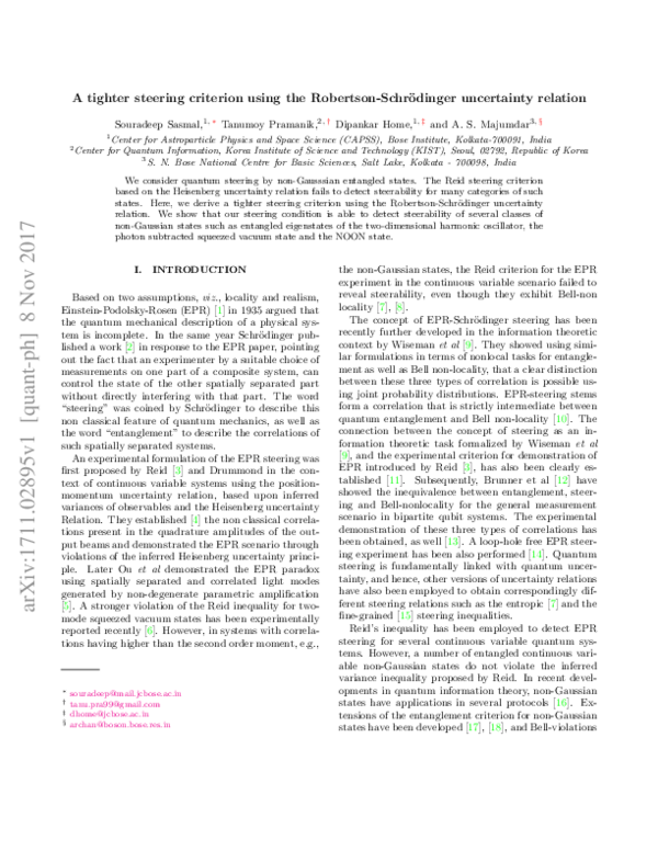 (PDF) A tighter steering criterion using the Robertson–Schrödinger ...