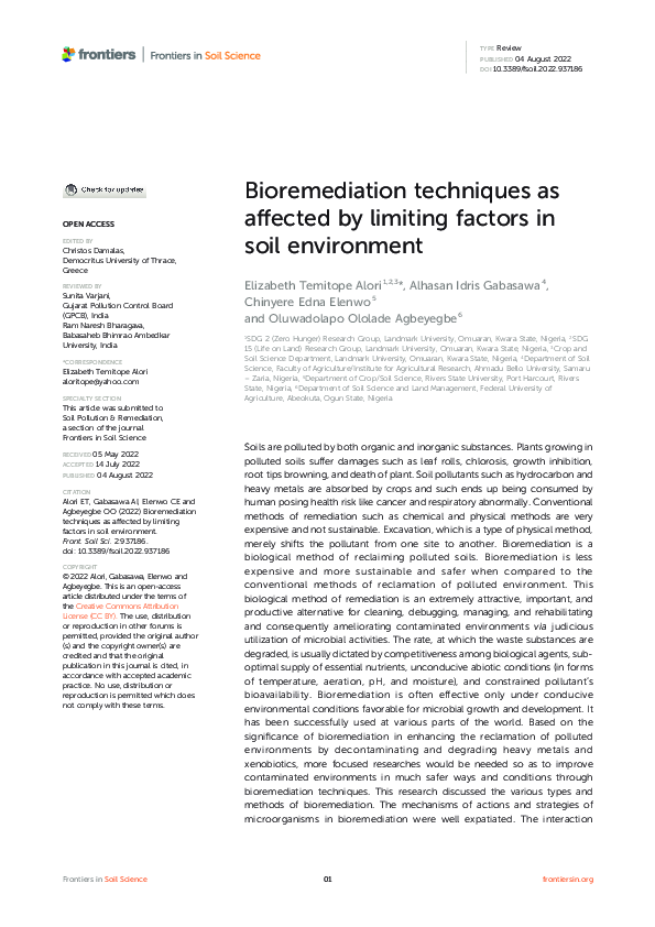 (PDF) Bioremediation techniques as affected by limiting factors in soil environment
