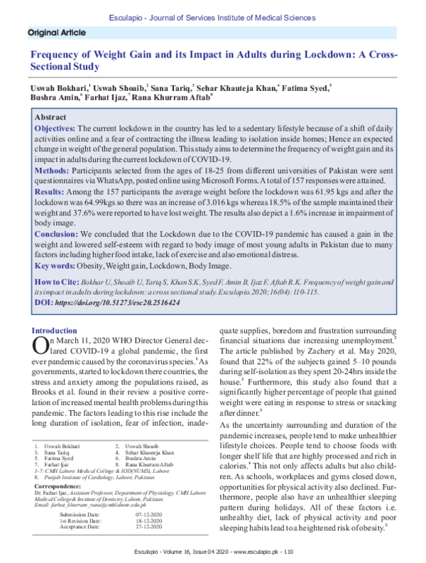 (PDF) Weight Gain Trends in Adults During Lockdown