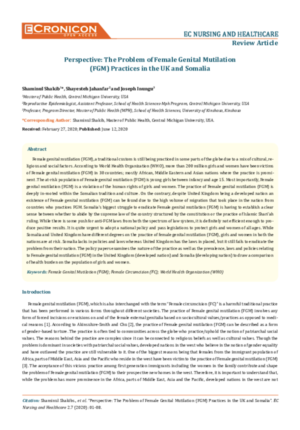 (PDF) Perspective: The Problem of Female Genital Mutilation(FGM ...