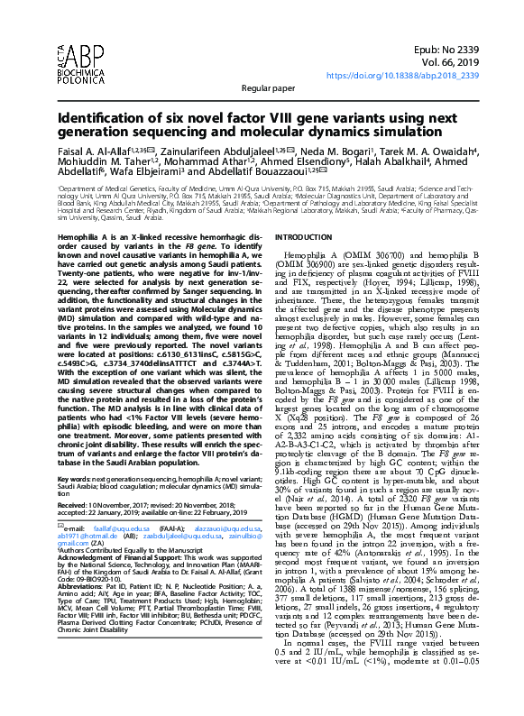(PDF) Identification of six novel factor viii gene variants using next ...