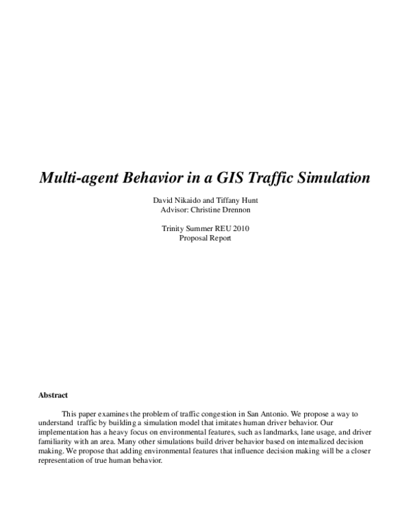 Pdf Multi Agent Behavior In A Gis Traffic Simulation