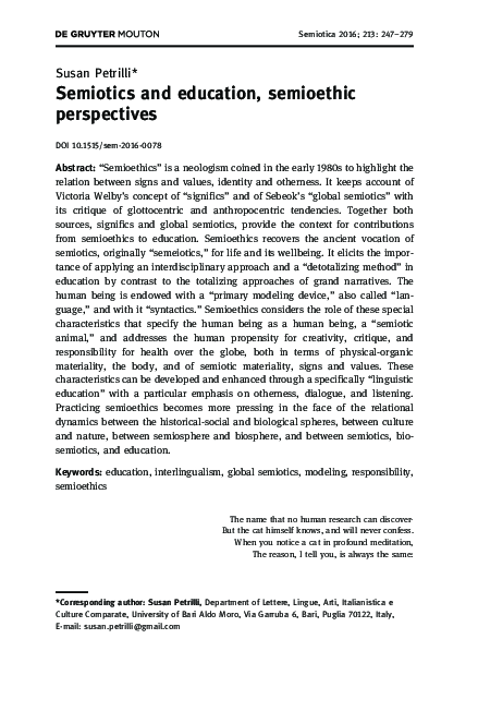 (PDF) Semiotics and education, semioethic perspectives