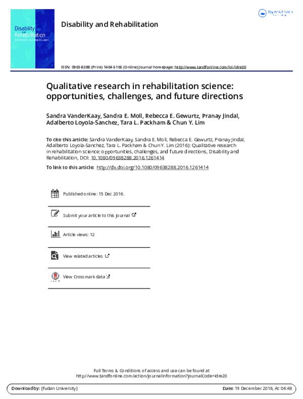 (PDF) Qualitative research in rehabilitation science: opportunities ...