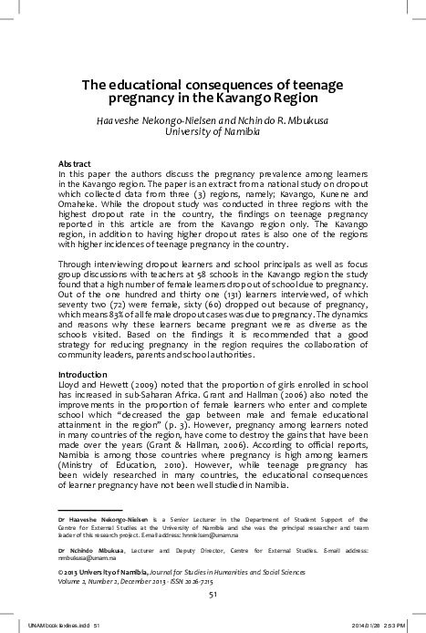 (PDF) The educational consequences of teenage pregnancy in the Kavango ...