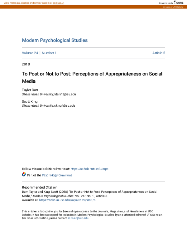 (PDF) To Post or Not to Post: Perceptions of Appropriateness on Social ...