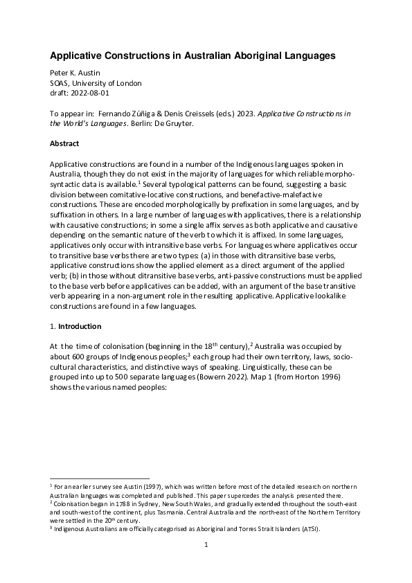 (PDF) Applicative Constructions in Australian Aboriginal Languages