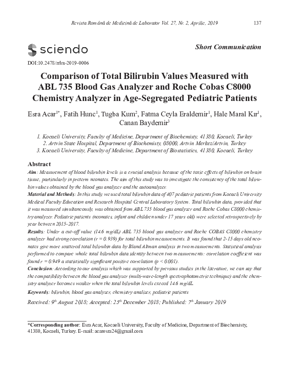 (PDF) Comparison of Total Bilirubin Values Measured with ABL 735 Blood ...