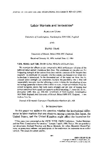 (PDF) Labor markets and innovation