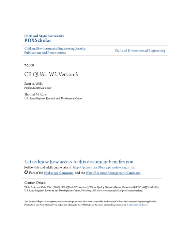 (PDF) CE-QUAL-W2, Version 3