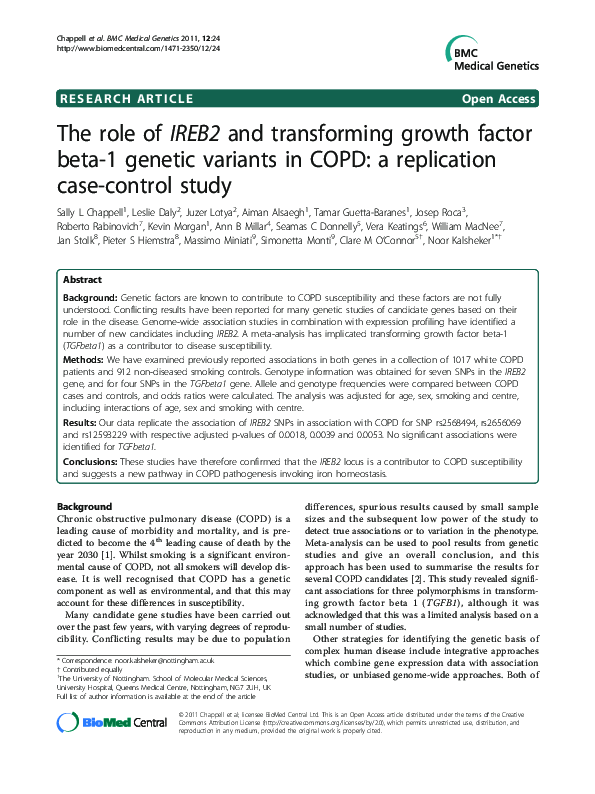 (PDF) The role of IREB2 and transforming growth factor beta-1 genetic ...