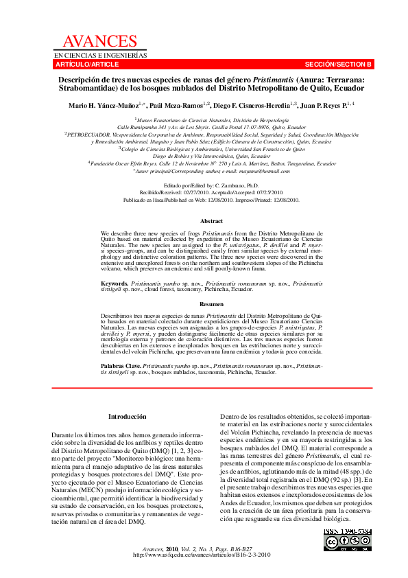(PDF) Descripción de tres nuevas especies de ranas del género Pristimantis (Anura: Terrarana ...
