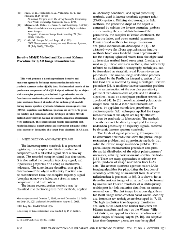 (PDF) Iterative MMSE method and recurrent Kalman procedure for ISAR ...
