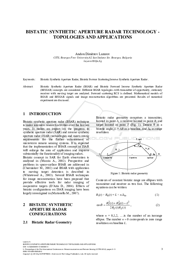 (PDF) Bistatic Synthetic Aperture Radar Technology Topologies and Applications