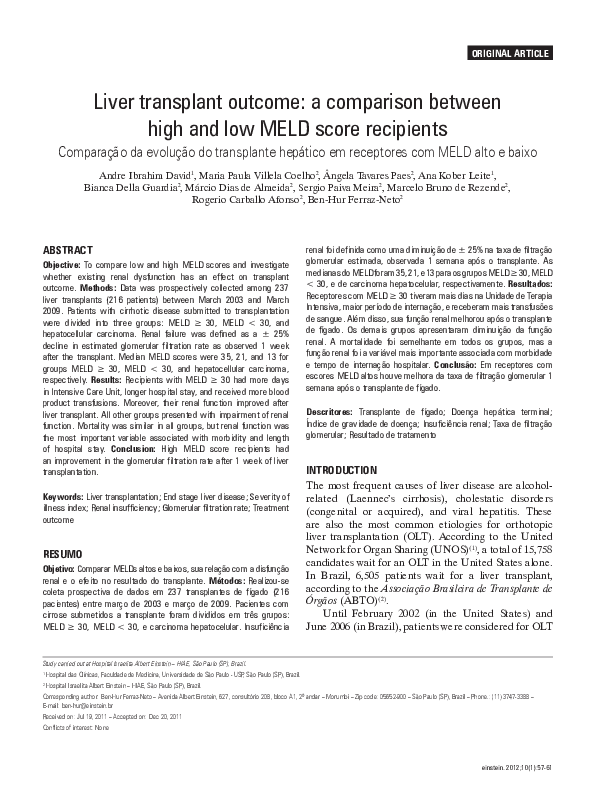 (PDF) Liver transplant outcome: a comparison between high and low MELD ...