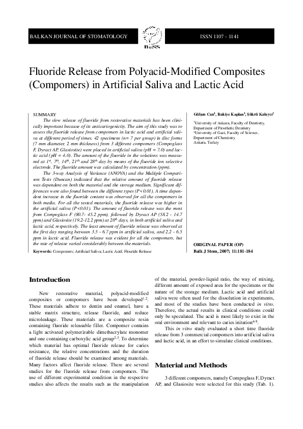 (PDF) Fluoride release from polyacid-modified composites (compomers) in ...