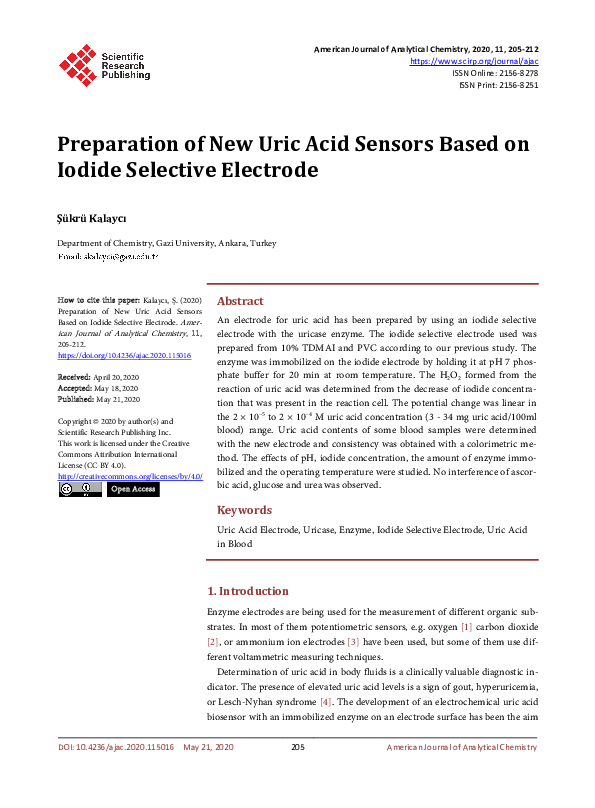 (PDF) Preparation of New Uric Acid Sensors Based on Iodide Selective ...