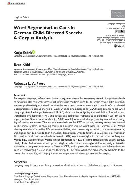 (PDF) Word Segmentation Cues in German Child-Directed Speech: A Corpus Analysis