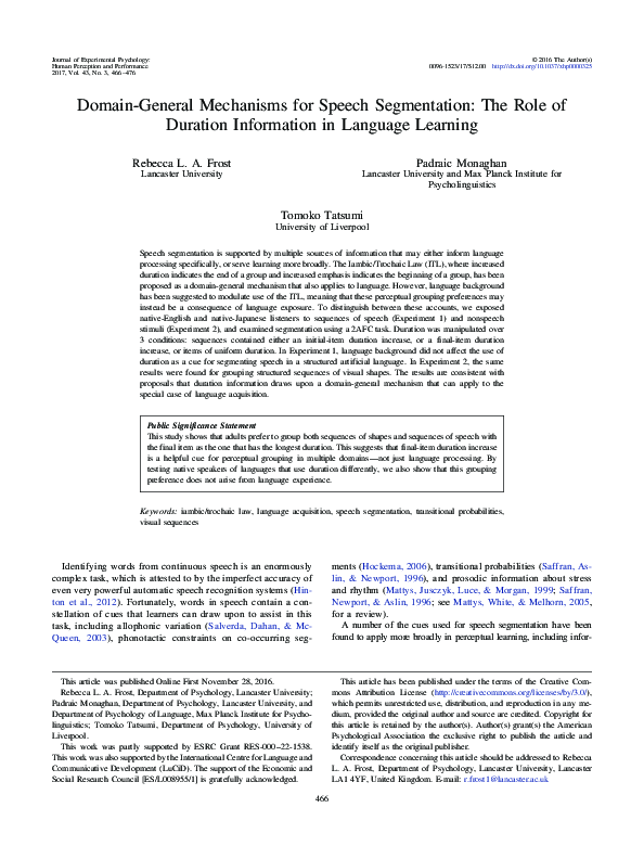 (PDF) Domain-general mechanisms for speech segmentation: The role of ...