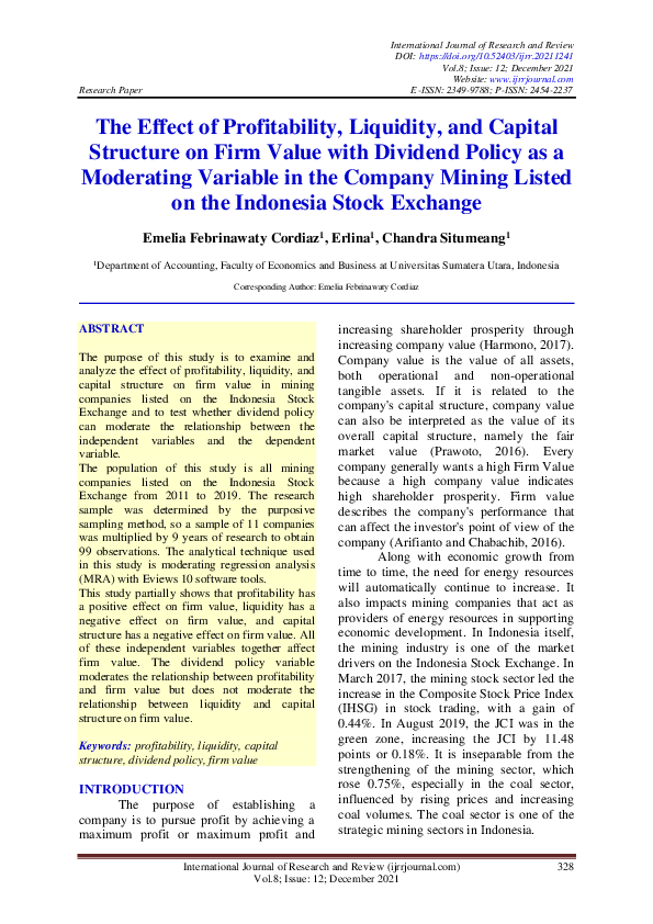 (PDF) The Effect of Profitability, Liquidity, and Capital Structure on Firm Value with Dividend ...