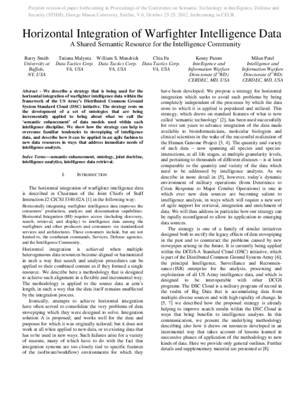 (PDF) Horizontal integration of warfighter intelligence data