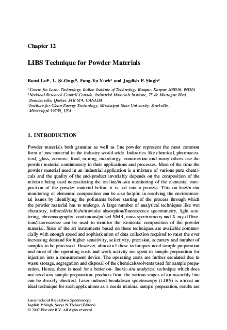 (PDF) Laser-induced breakdown spectroscopy (LIBS) technique for the ...