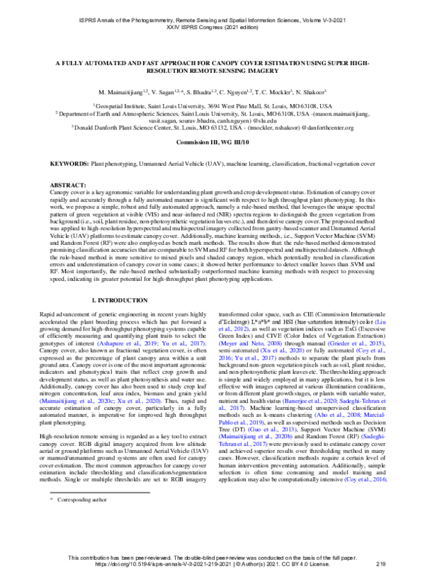 (PDF) A Fully Automated and Fast Approach for Canopy Cover Estimation ...