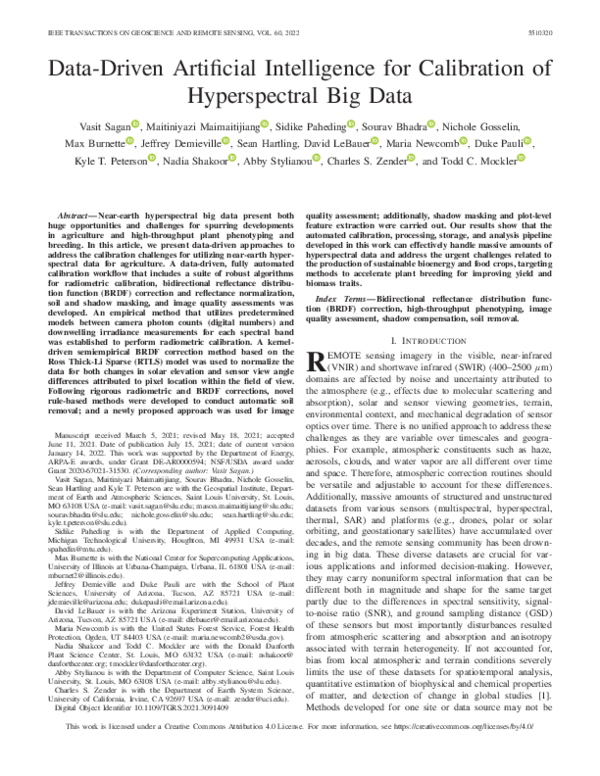 (PDF) Data-Driven Artificial Intelligence for Calibration of Hyperspectral Big Data
