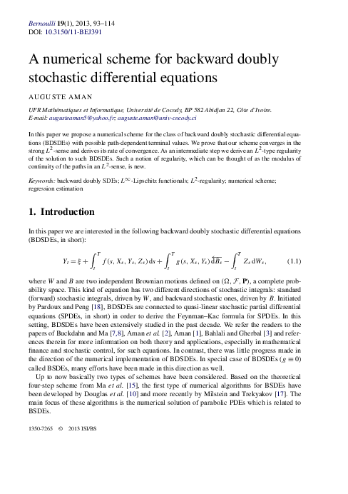 (PDF) A numerical scheme for backward doubly stochastic differential equations