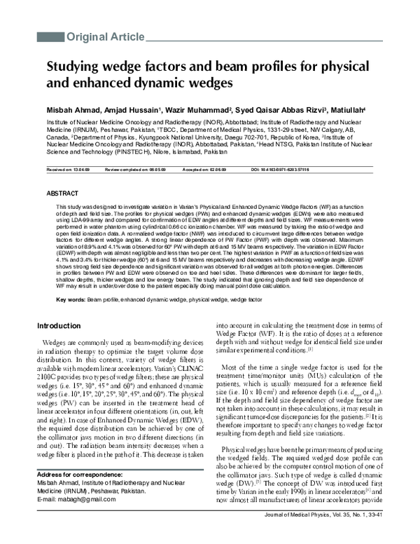 (PDF) Studying wedge factors and beam profiles for physical and ...