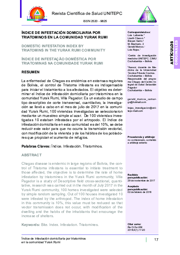 (PDF) Índice de infestación domiciliaria por Triatominos en la ...