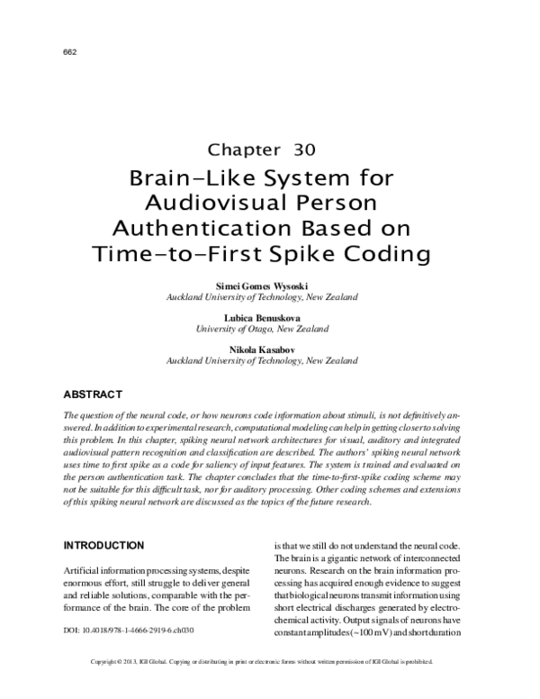 (PDF) Brain-Like System for Audiovisual Person Authentication Based on Time-to-First Spike Coding