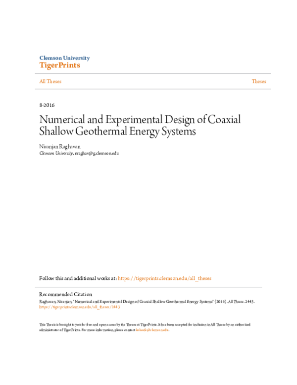 (PDF) Numerical and experimental design of coaxial shallow geothermal energy systems