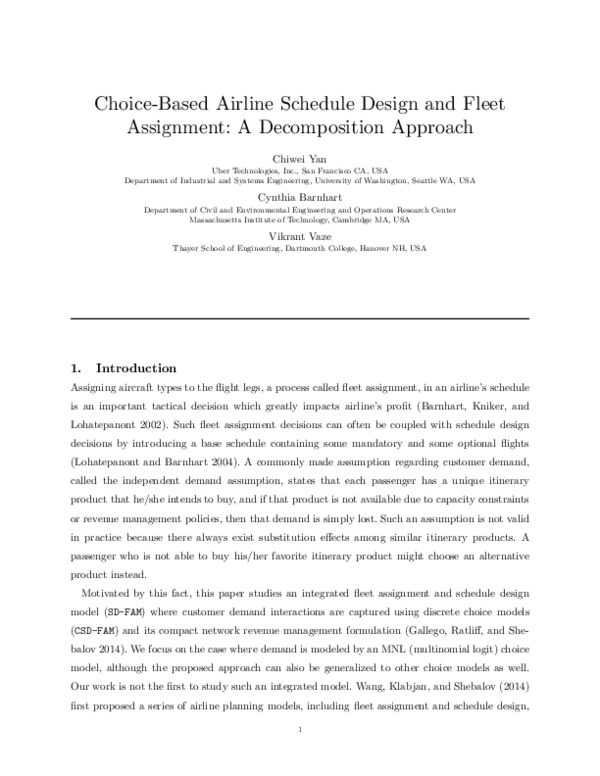 (PDF) Choice-Based Airline Schedule Design and Fleet Assignment: A Decomposition Approach