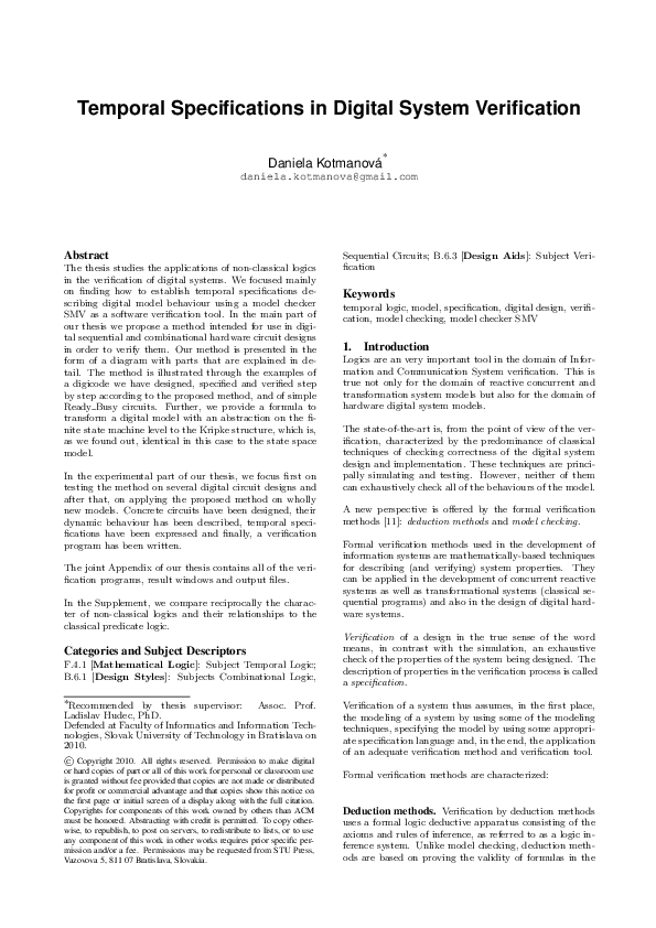 (PDF) Temporal Specifications in Digital System Verification