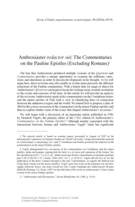 (PDF) Ambrosiaster redactor sui