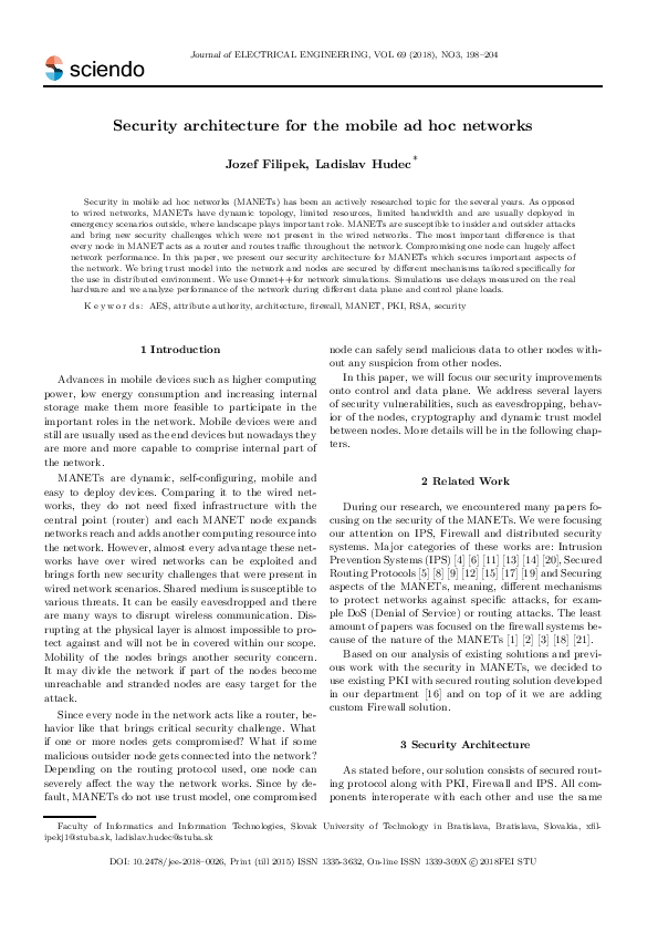 Pdf Security Architecture For The Mobile Ad Hoc Networks Ladislav