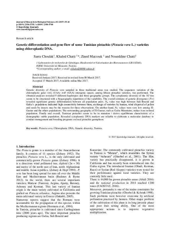(PDF) Genetic differentiation and gene flow of some Tunisian pistachio ...