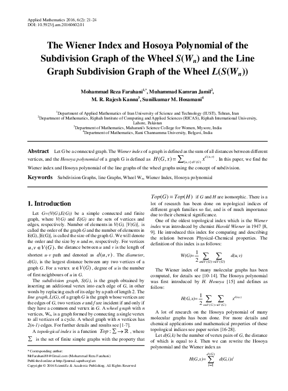 (PDF) Vertex Weighted Wiener Polynomials of the Subdivision Graph and the Line Graph of ...