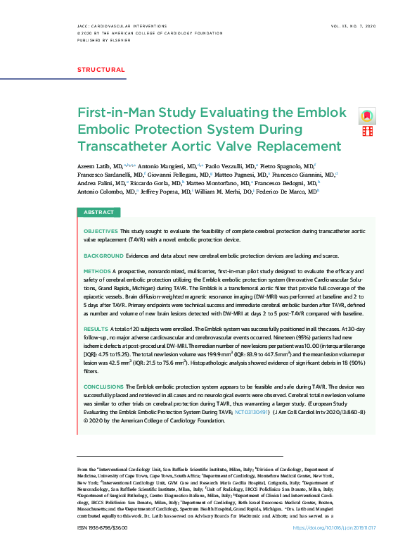 (PDF) First-in-Man Study Evaluating the Emblok Embolic Protection ...