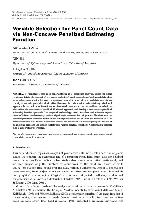Pdf Variable Selection For Panel Count Data Via Non Concave Penalized Estimating Function