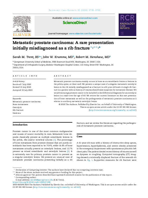 (PDF) Metastatic prostate carcinoma: A rare presentation initially ...