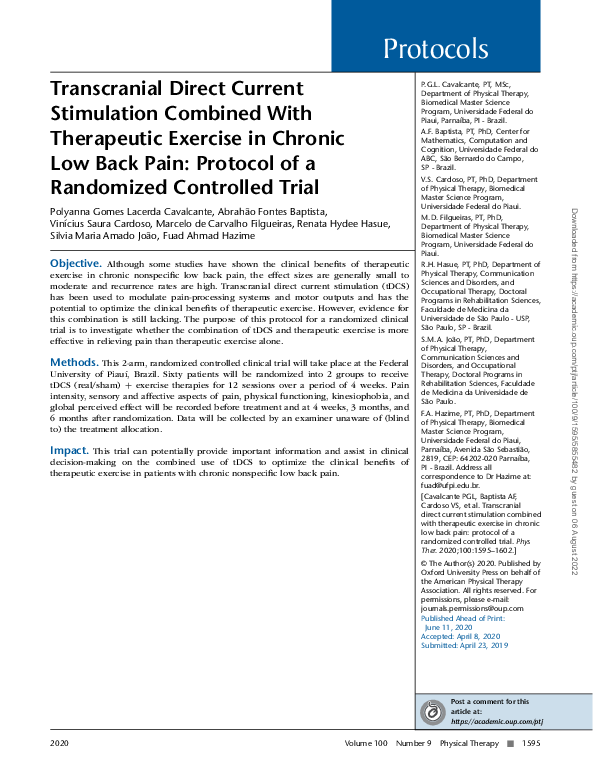 (PDF) Transcranial Direct Current Stimulation Combined With Therapeutic Exercise in Chronic Low ...