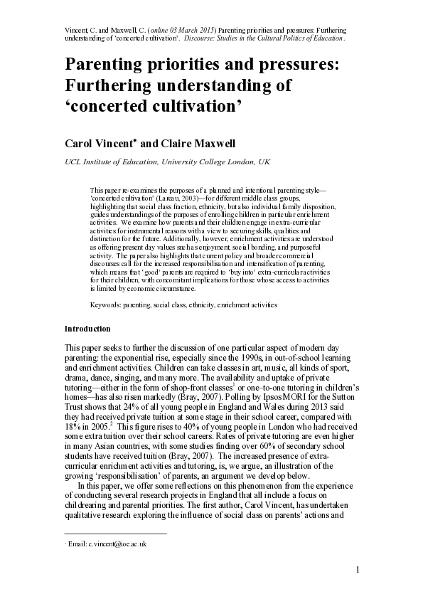 (PDF) Parenting priorities and pressures: furthering understanding of ...
