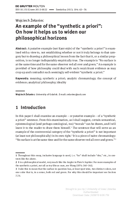 (PDF) An example of the “synthetic a priori”: On how it helps us to ...