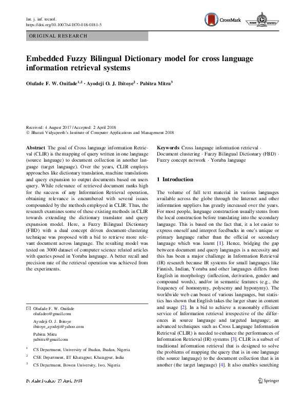 (PDF) Embedded Fuzzy Bilingual Dictionary model for cross language ...