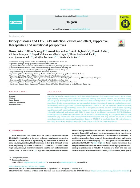 (PDF) Kidney diseases and COVID-19 infection: causes and effect ...